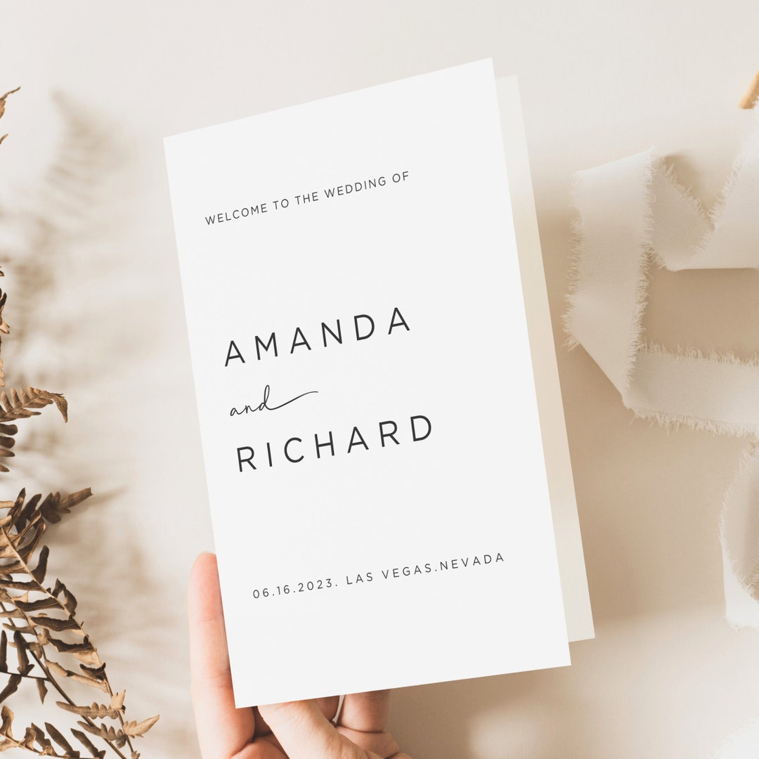 Sophisticated Wedding Program Template, Minimalist Order of Service ...