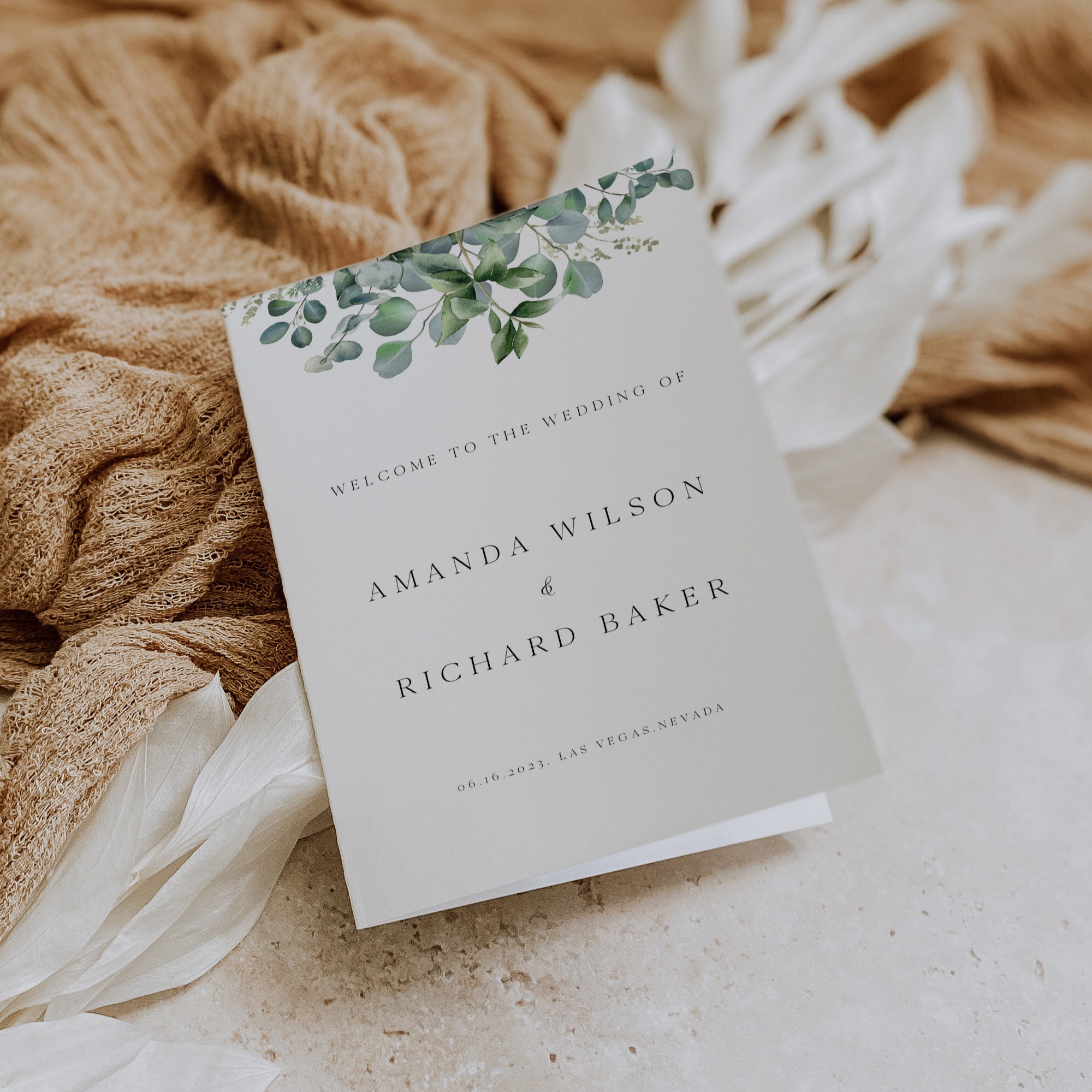 Eucalyptus Wedding Program Template, Floral Order of Service Booklet ...
