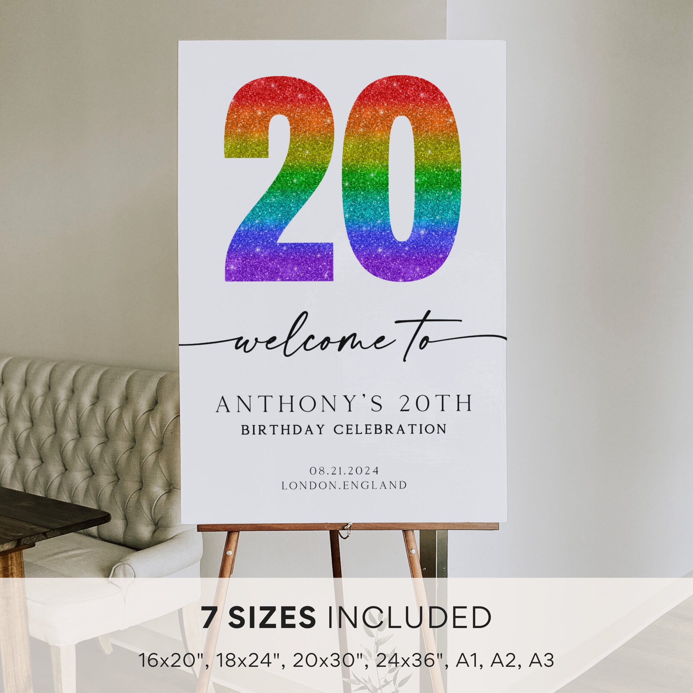 Rainbow 20th Birthday Poster, Welcome Sign Party Decor, Pride Birthday ...