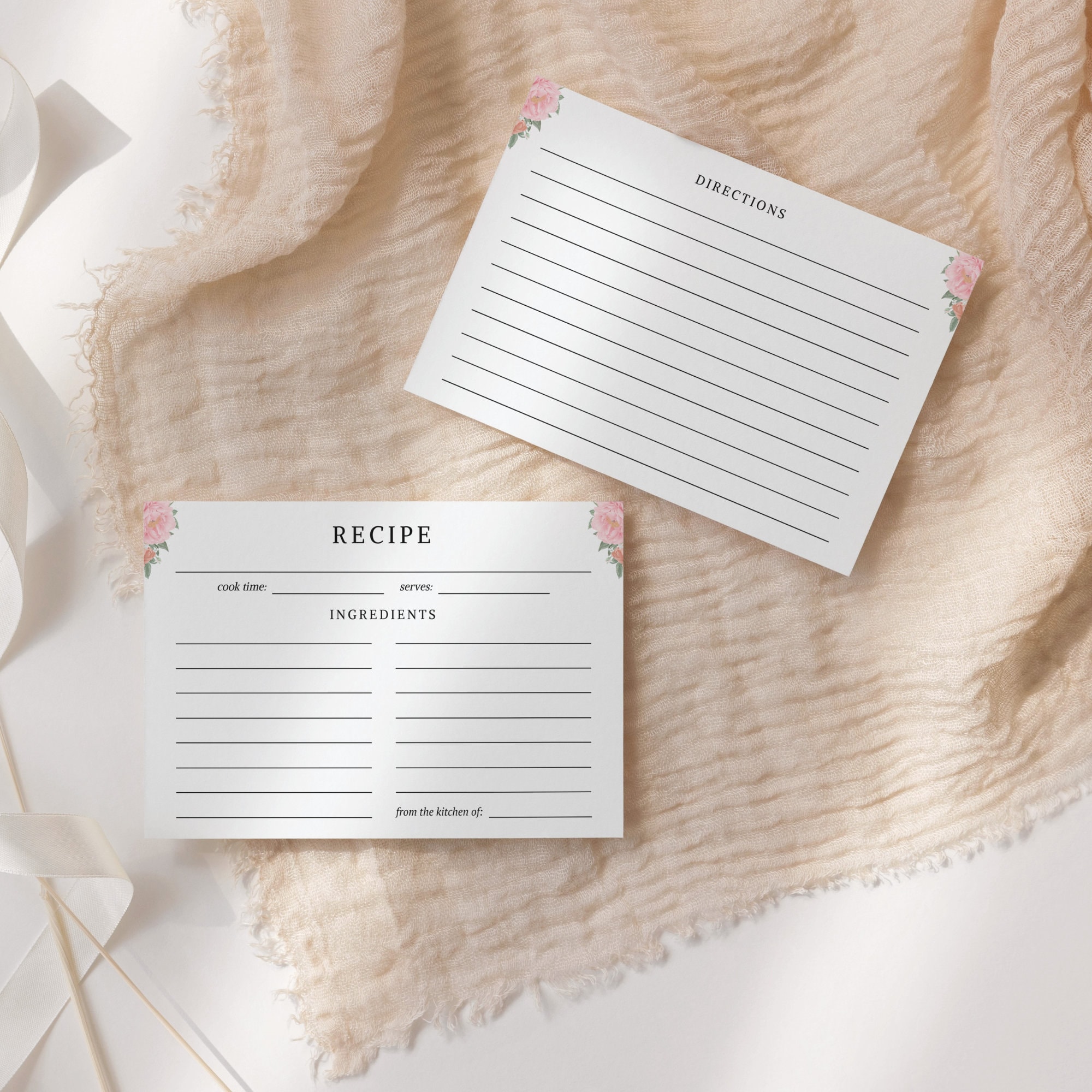 Floral Recipe Cards Template, Bridal Shower Recipe, Editable Recipe ...