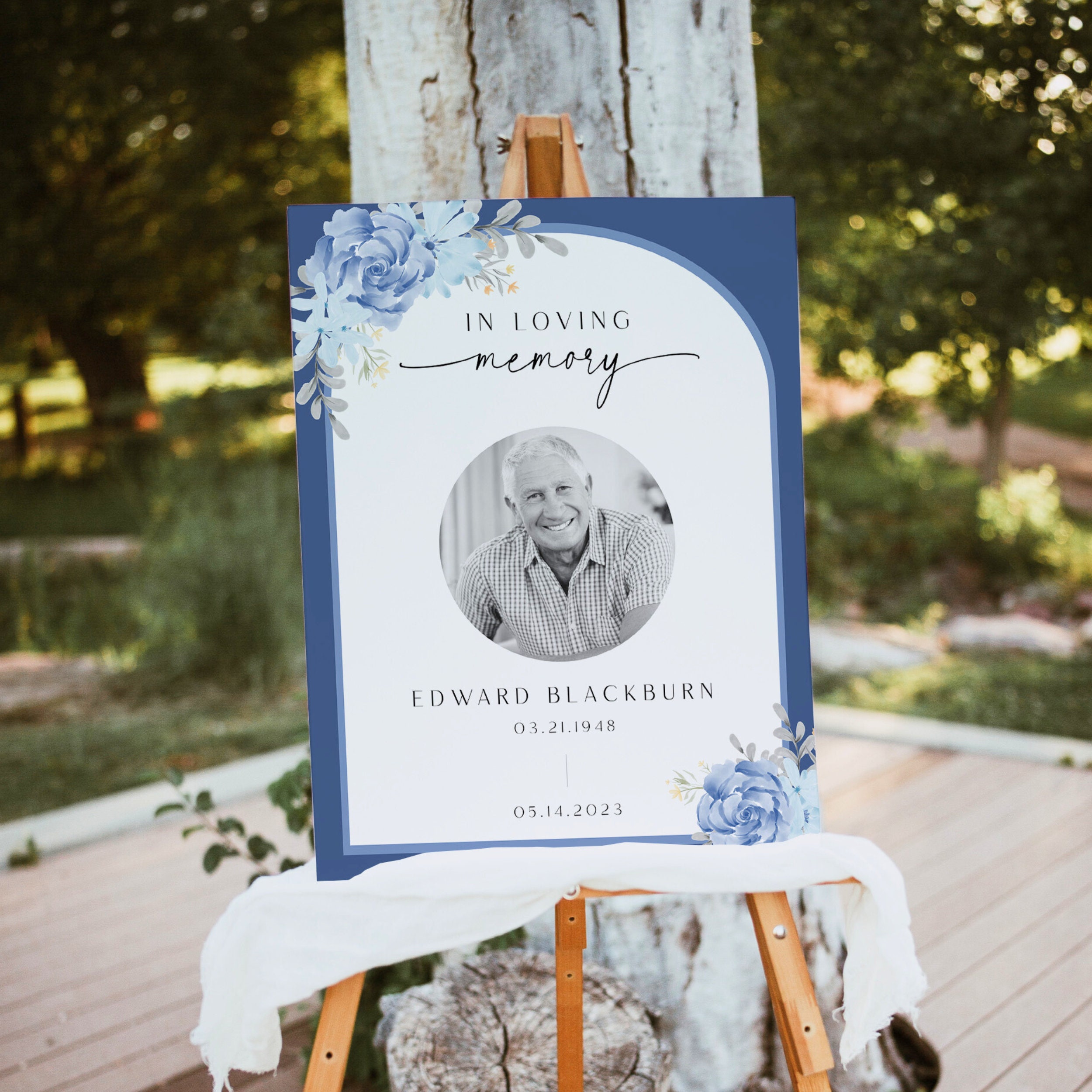 Navy Blue Funeral Poster, Editable Welcome Sign, Celebration of Life ...