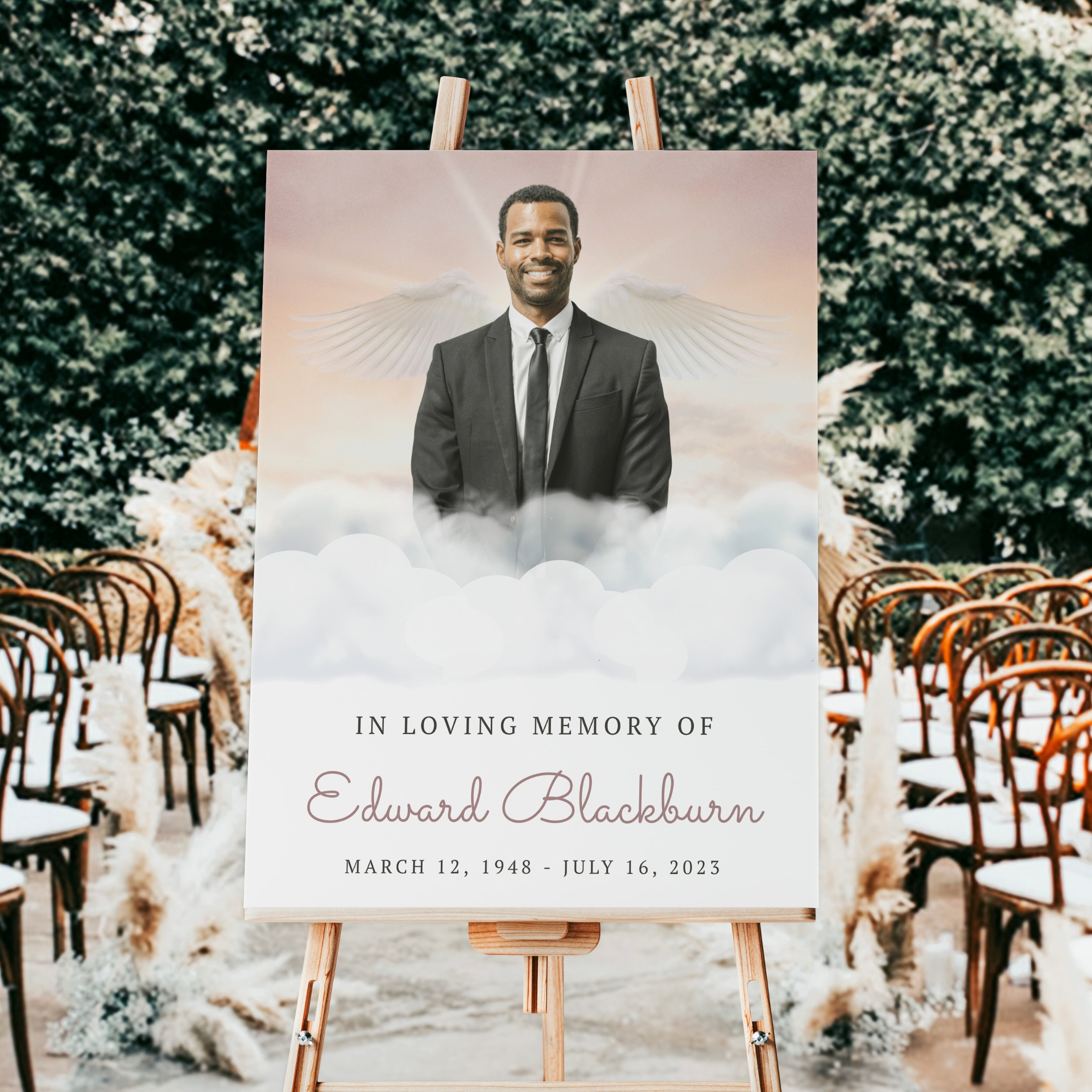 Editable in Loving Memory Sign, Large Funeral Poster, Cloudy Sky ...