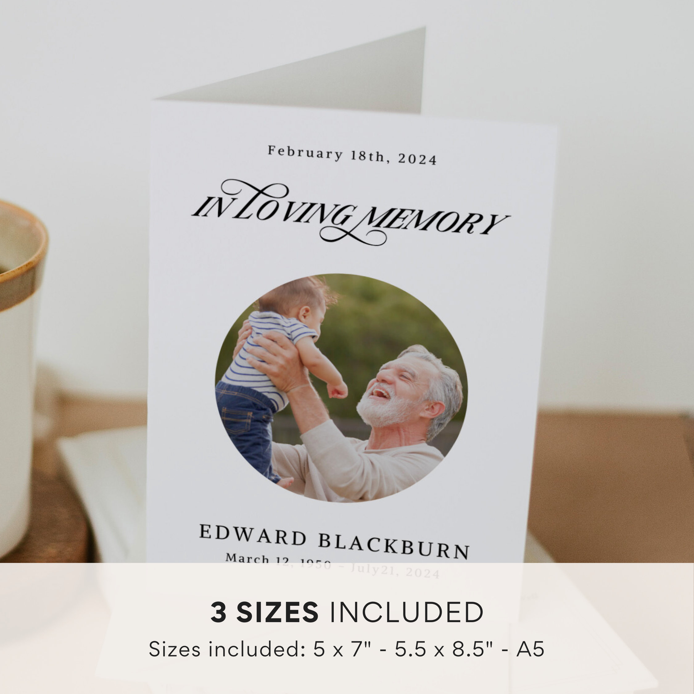 Funeral Program Template for Man, Minimal Obituary, Celebration of Life ...