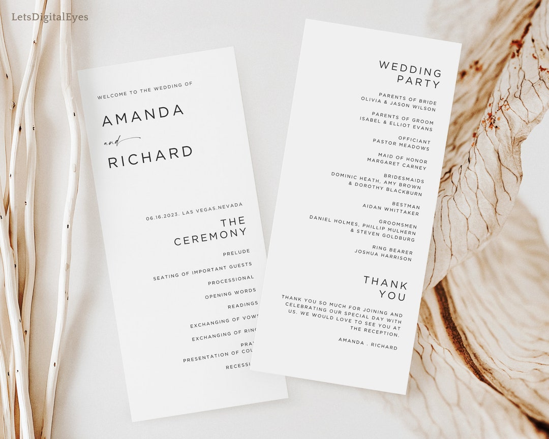 Elegant Wedding Program Template Wedding Itinerary Program - Etsy