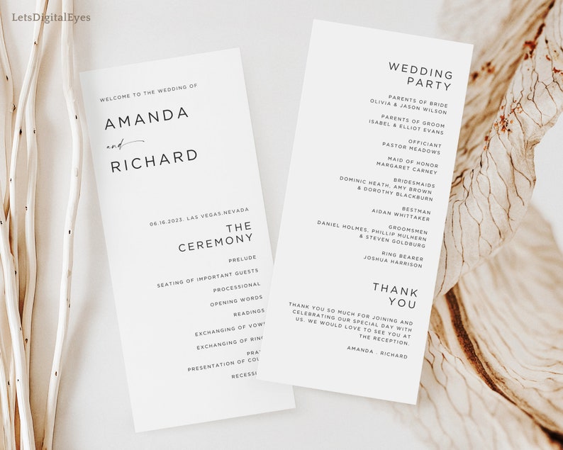 Elegant Wedding Program Template Wedding Itinerary Program - Etsy