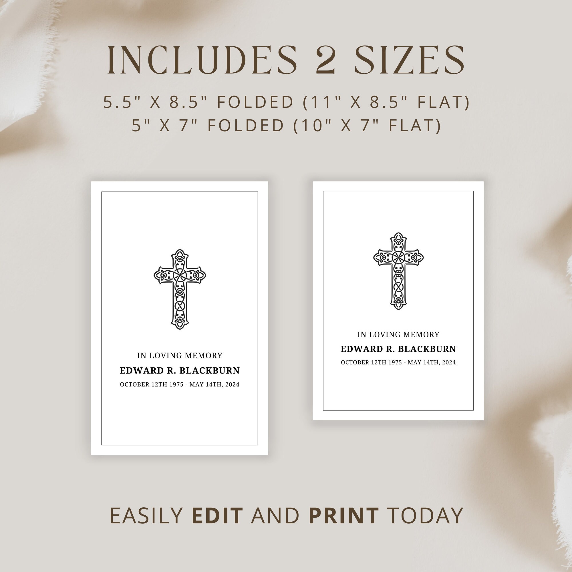 Catholic Cross Funeral Program, Minimal Obituary Template, Editable ...
