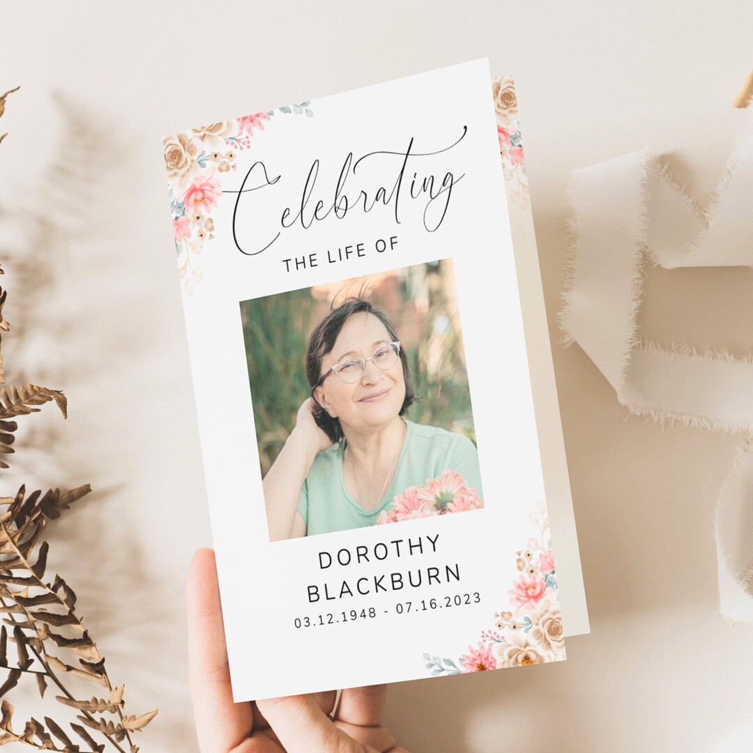 Editable Funeral Program Template, Floral Memorial Program, DIY ...