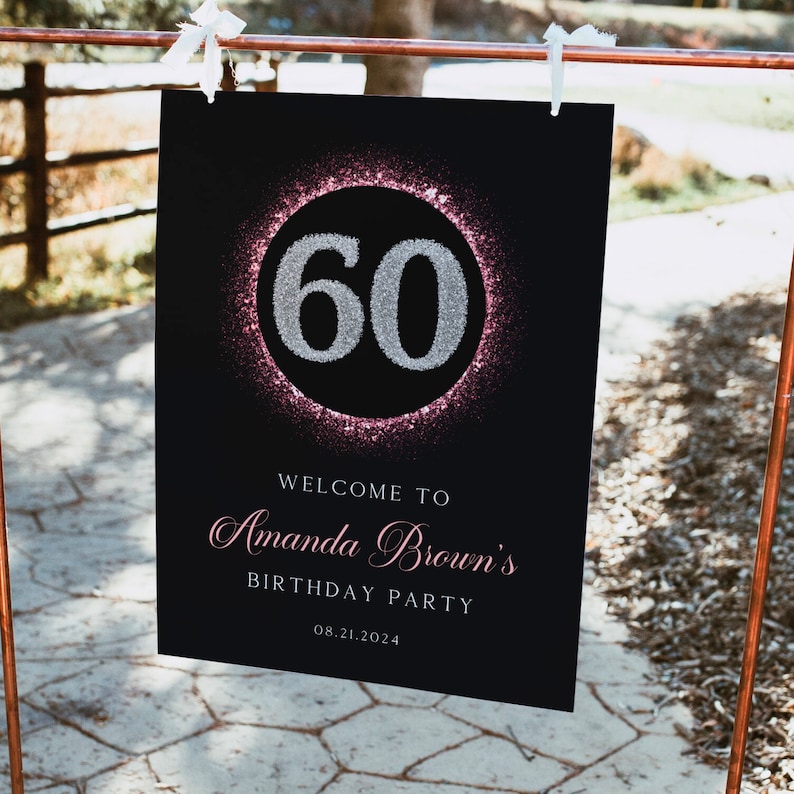 60th Birthday Rose Gold Poster, Sixtieth Welcome Sign Template ...
