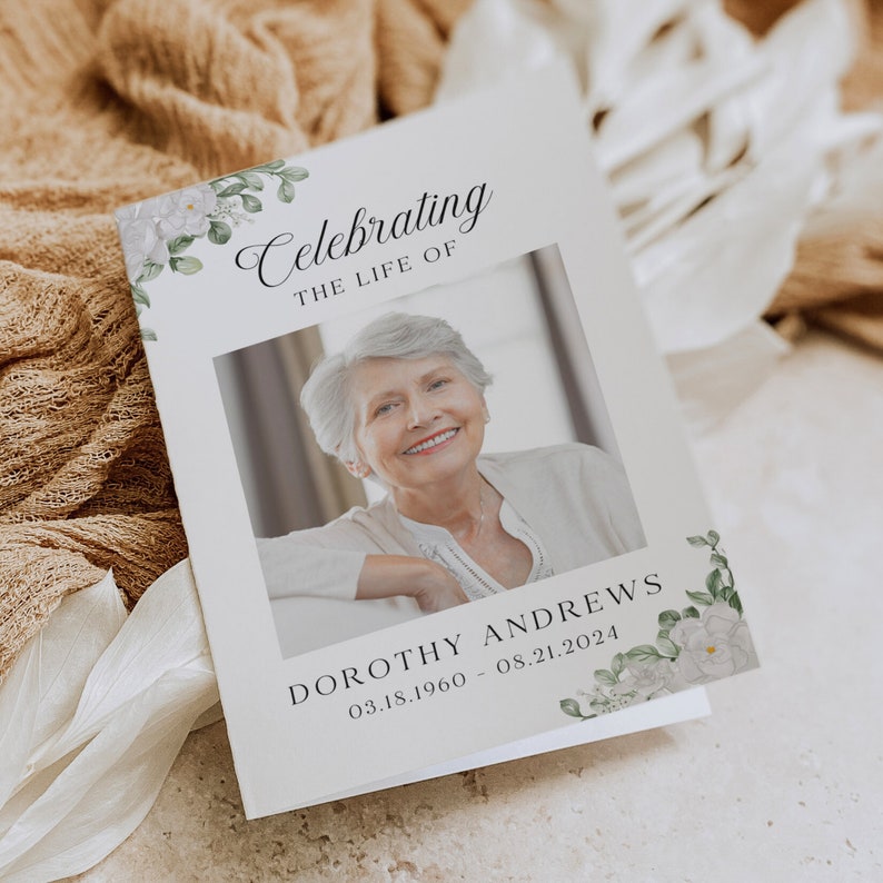 Greenery Funeral Program, Obituary Template, Floral Booklet ...