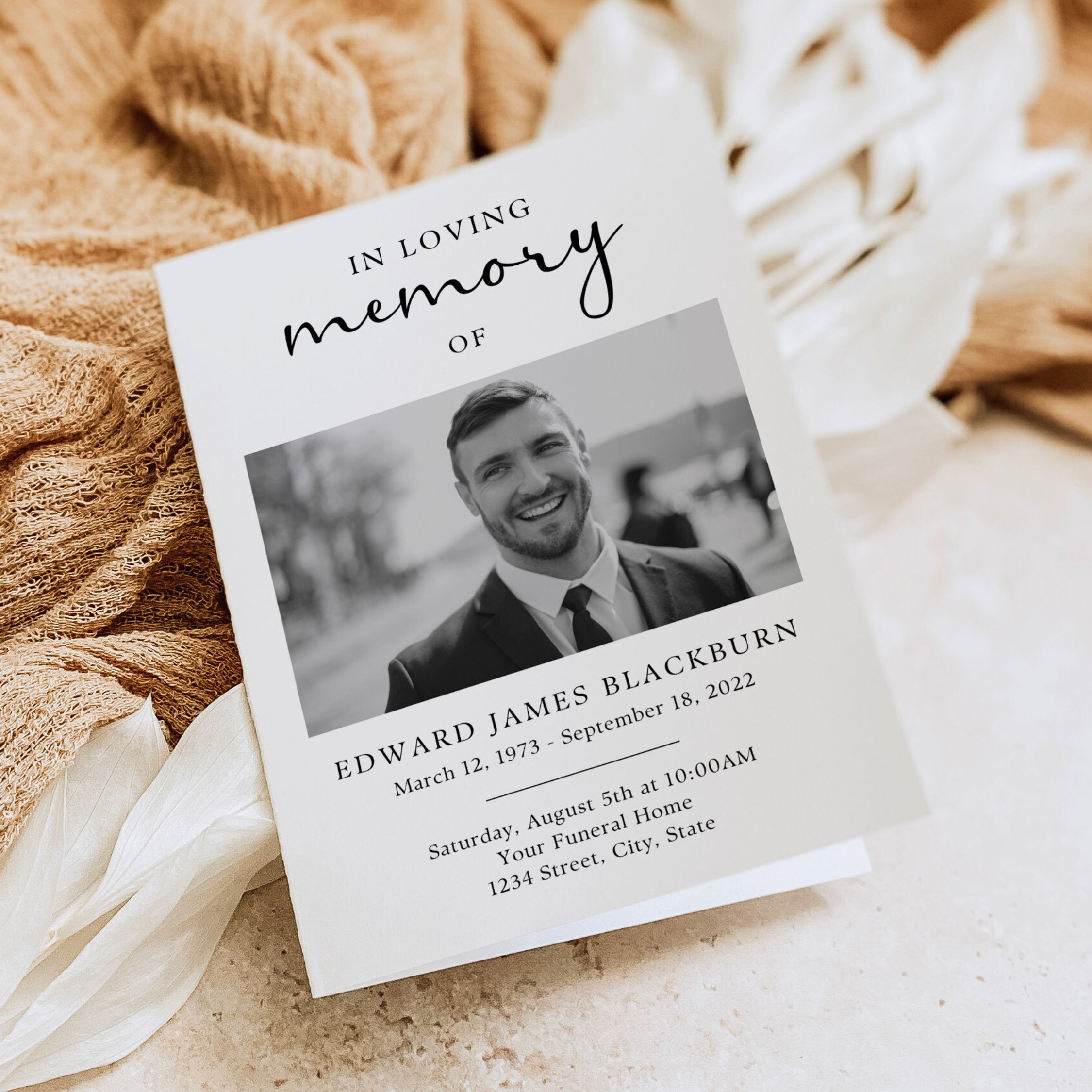 Minimalist Funeral Program Template, Memorial Booklet, Simple Obituary ...