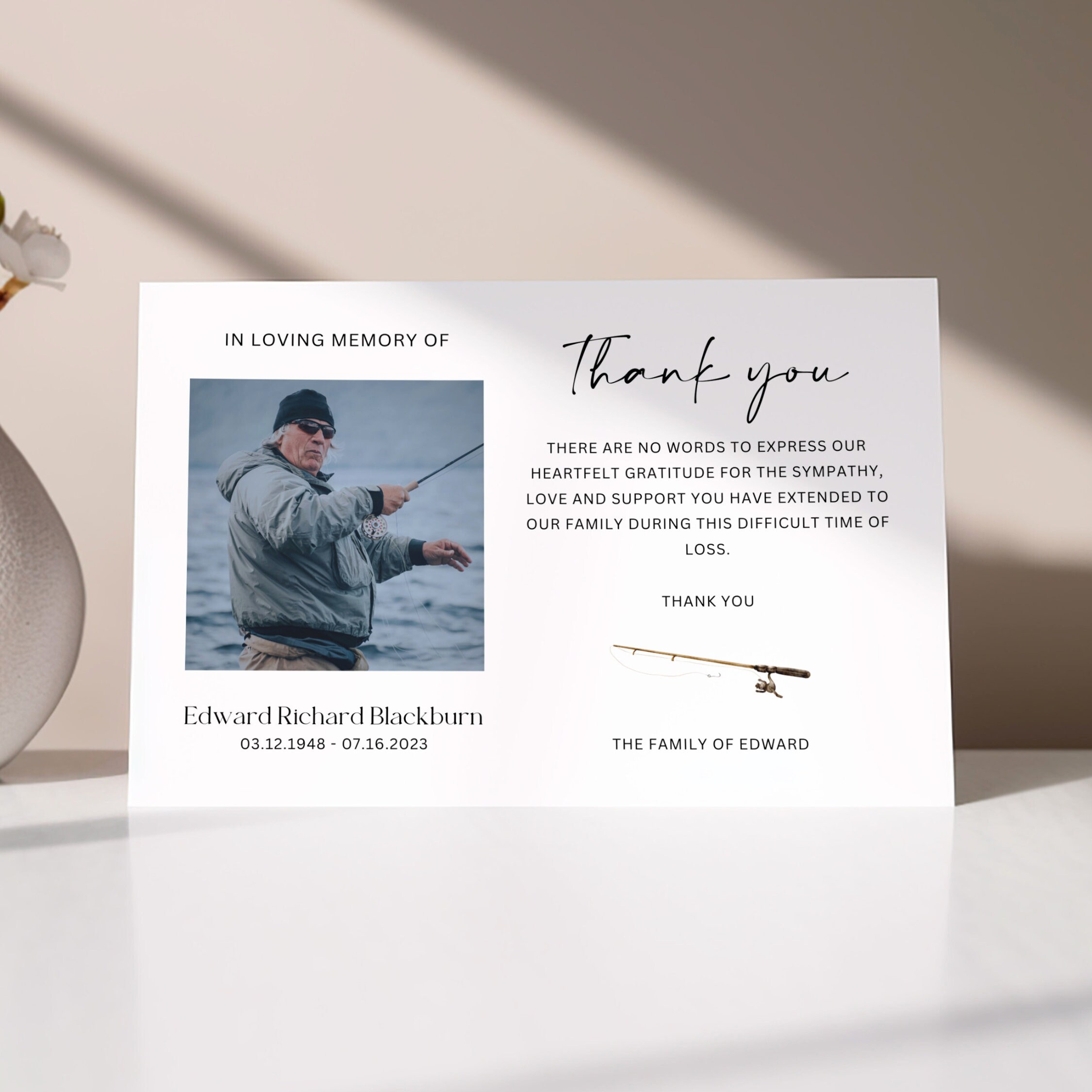 Fishing Funeral Thank You Card Template, in Loving Memory, Obituary ...