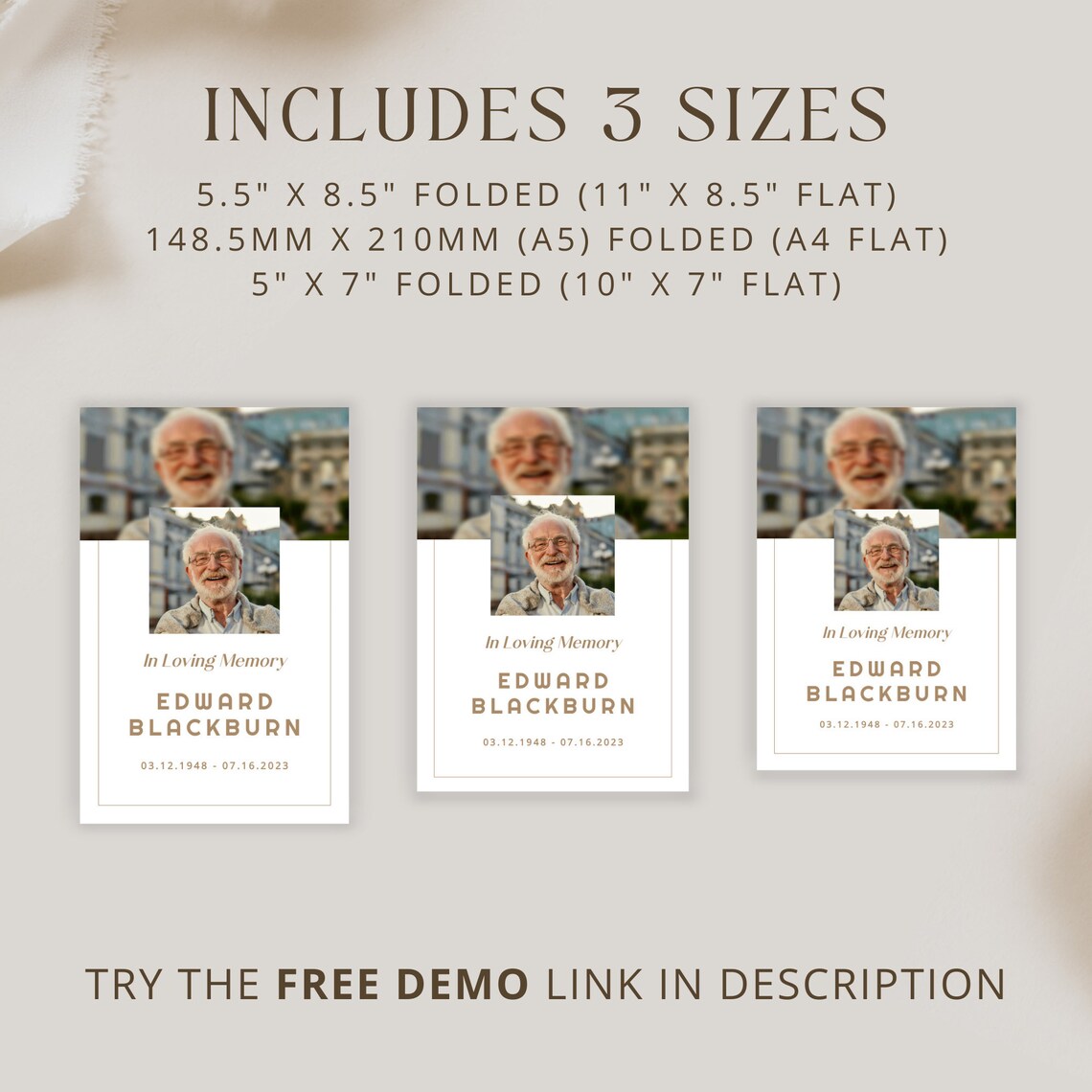 Bifold Funeral Program Template Editable Order of Service Memorial ...