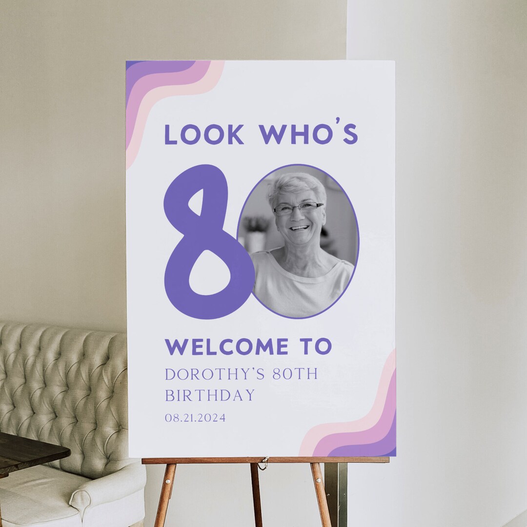 Wavy 80th Birthday Photo Sign for Woman, Look Who's 80, Curvy Welcome ...