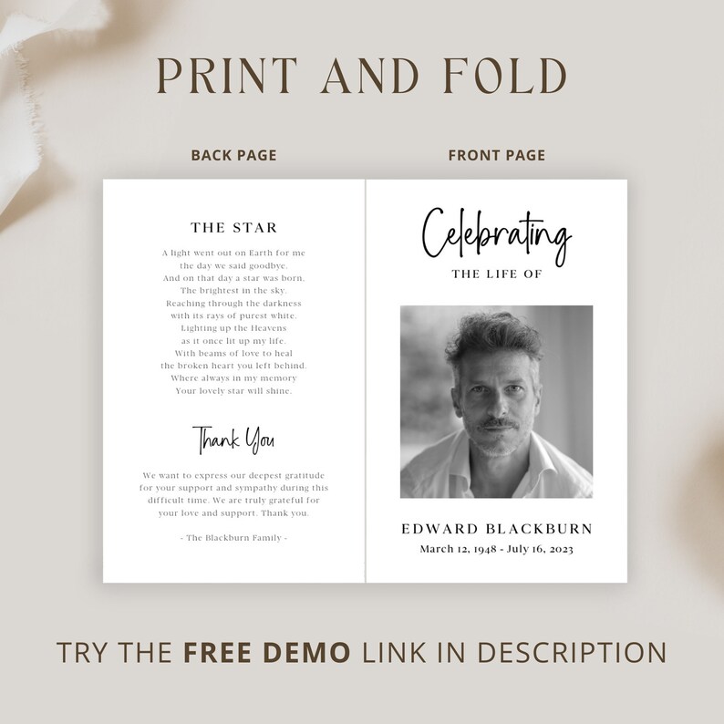 Minimalist Funeral Program Template Simple Obituary Template Memorial ...