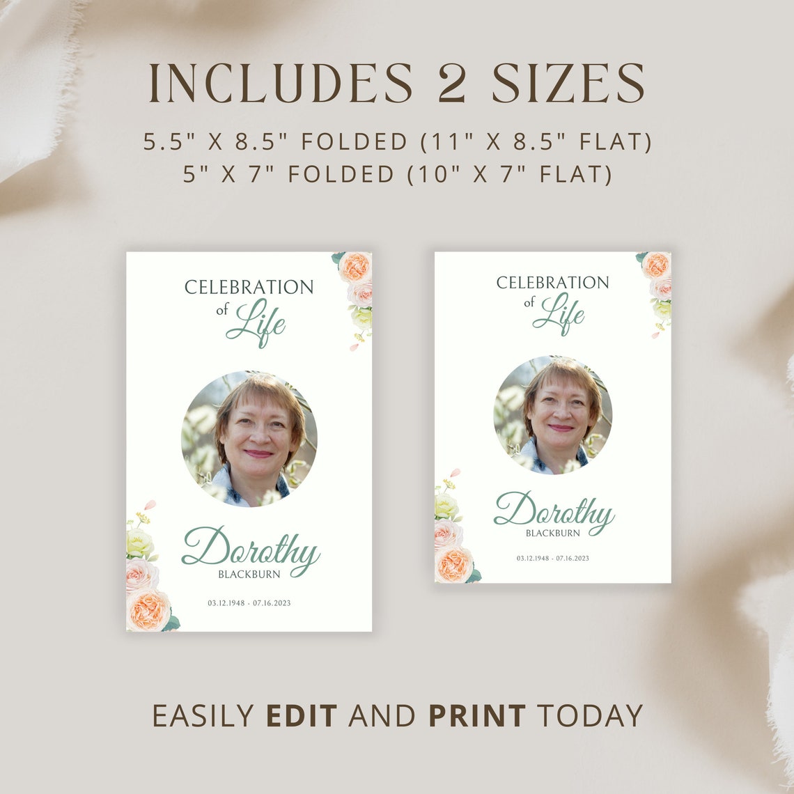 Floral Funeral Program Template, Elegant Funeral Program for Woman ...