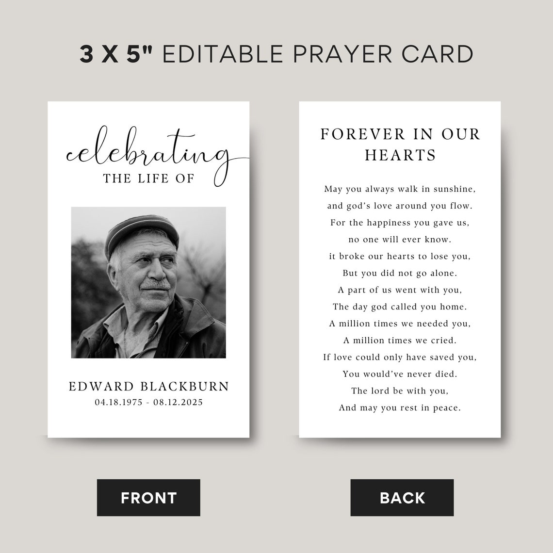 Memorial Prayer Cards Template, Minimal Funeral Prayer Card, Double ...