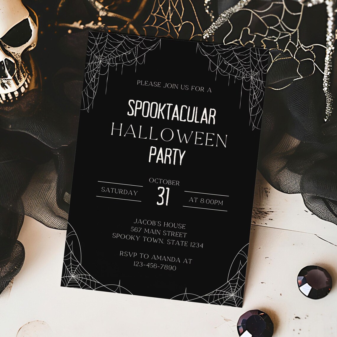 Spider Halloween Party Invitation Template, Gothic Halloween Stationary ...