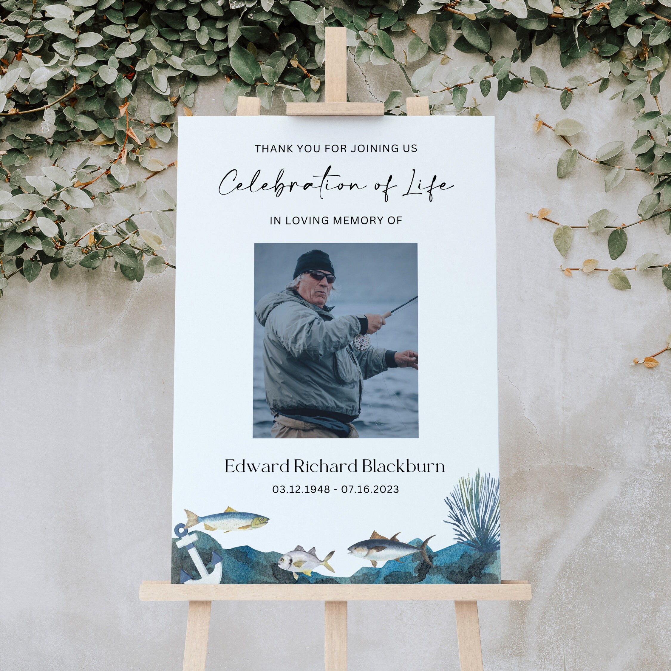 Fishing Funeral Poster for Man, Anglers Obituary Template, Gone Fishing ...