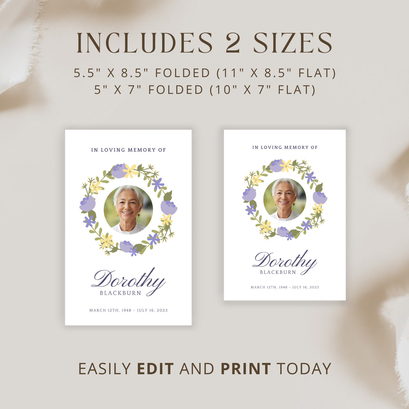 Floral Funeral Program Template for Woman, Funeral Service Booklet ...