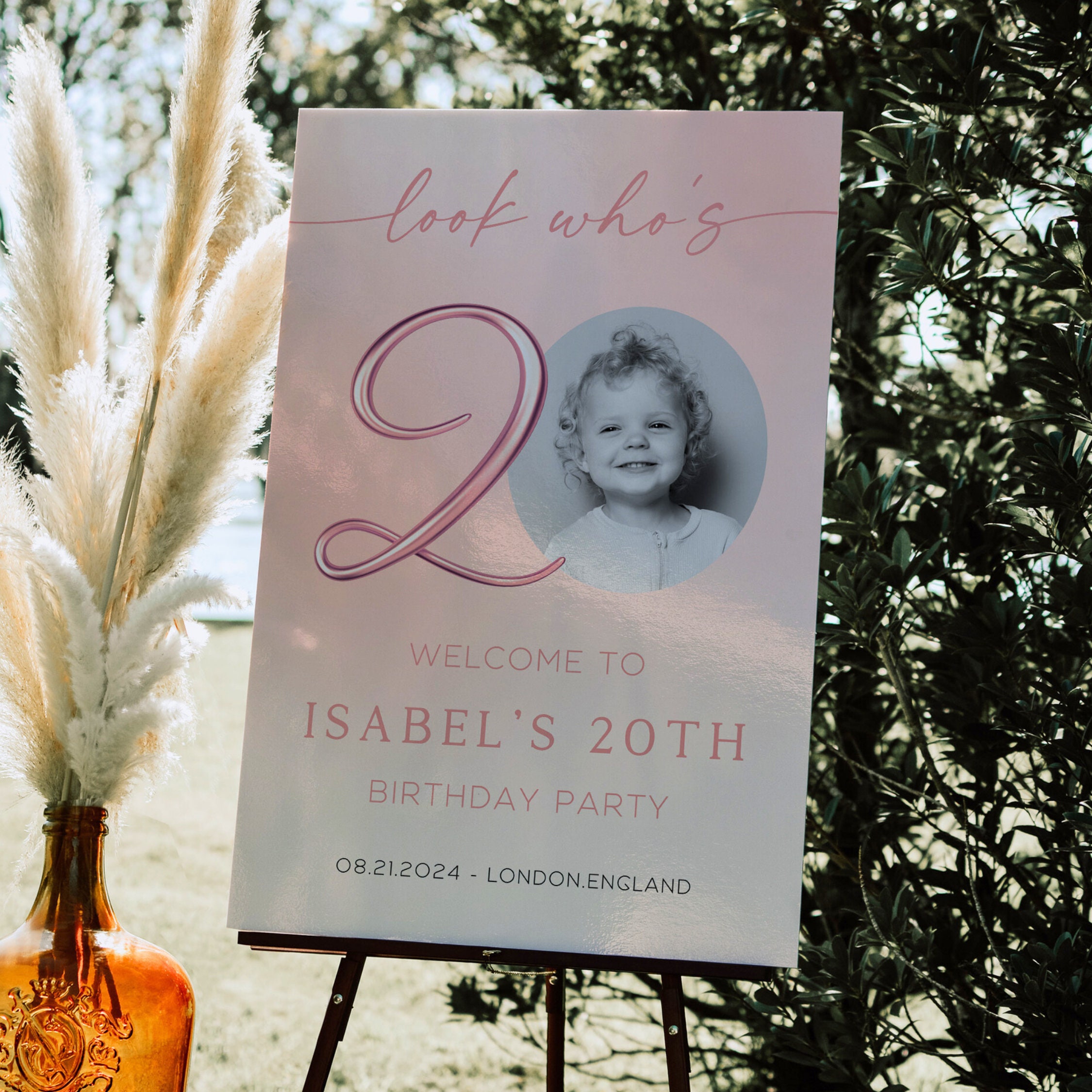 20th Birthday Welcome Sign for Woman, Female Photo Board, Rose Gold ...