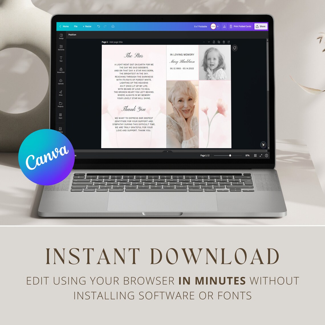 Blush Pink Funeral Program Template Before and After - Etsy