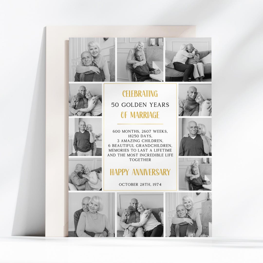 50 Golden Years Anniversary Card Template, Editable 50th Anniversary ...