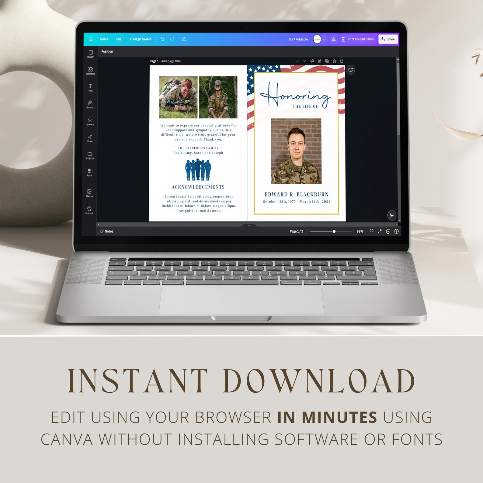 American Flag Funeral Program Template, Military Memorial Service ...