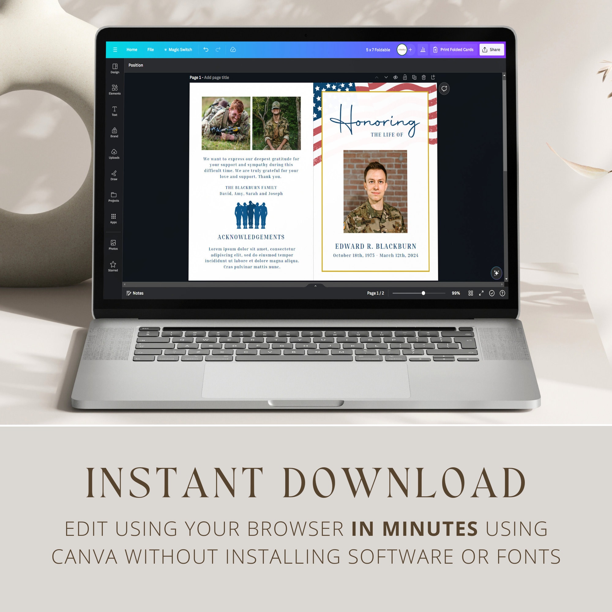 American Flag Funeral Program Template, Military Memorial Service ...