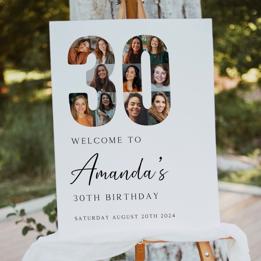 30th Birthday Welcome Sign Collage, Minimal Thirtieth Poster ...