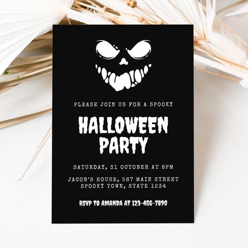 Adult Halloween Party Invitation, Horror Party Invite, Editable ...
