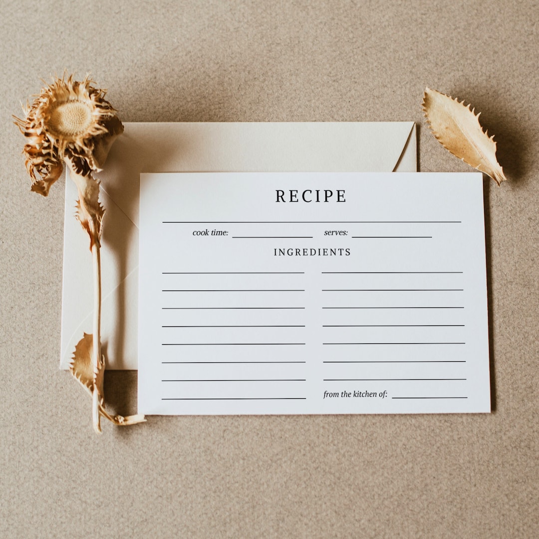 Handwritten Recipe Cards Template, Minimal Printable Recipe Cards ...