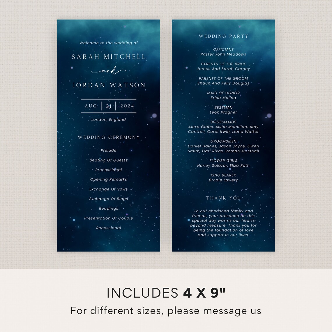 Celestial Wedding Program, Starry Night Itinerary, Cosmic Timeline ...