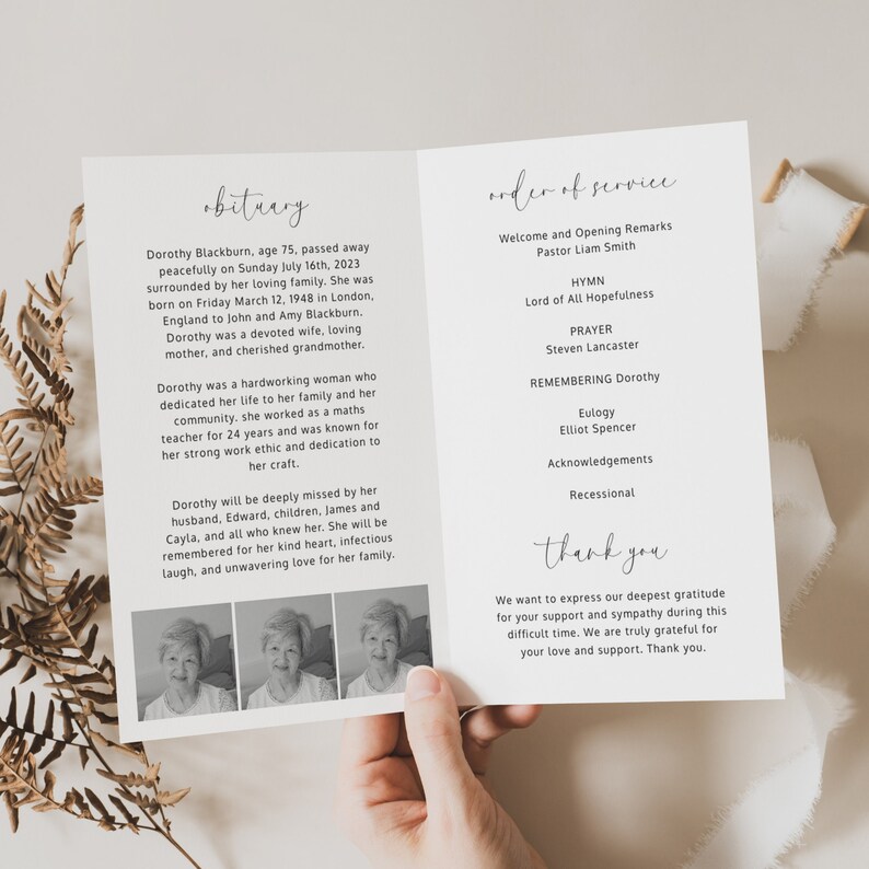 Minimal Funeral Program Template for Woman Order of Service Booklet ...