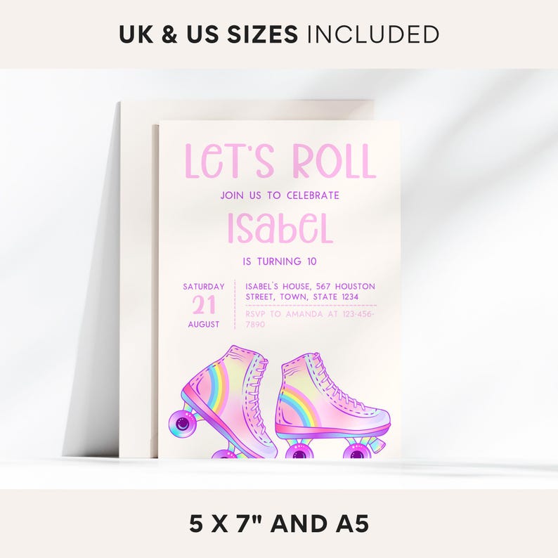 Skate Party Birthday Invitation Template, Lets Roll Invite, Roller ...