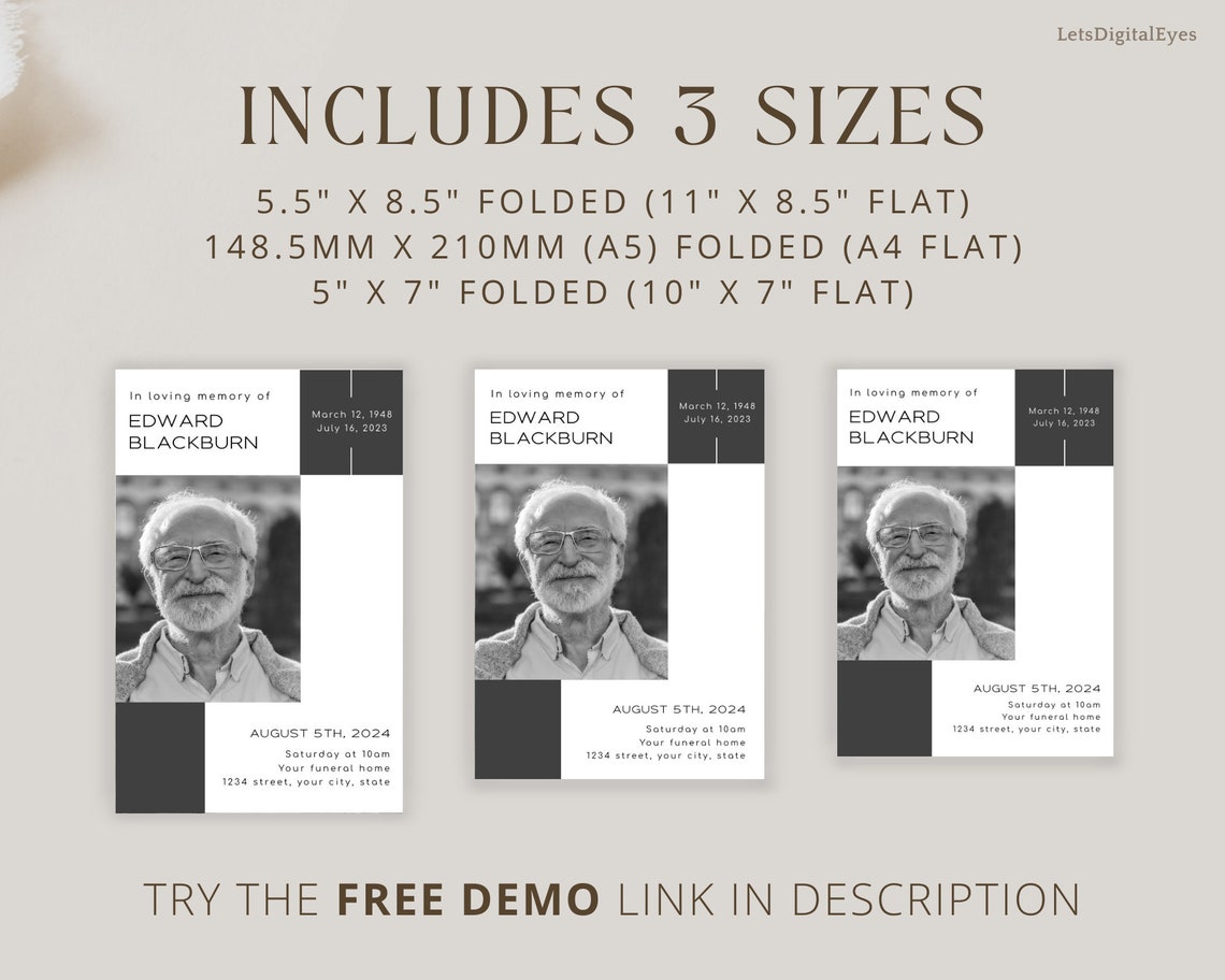 Funeral Program Template for Man With Photo Masculine Order - Etsy