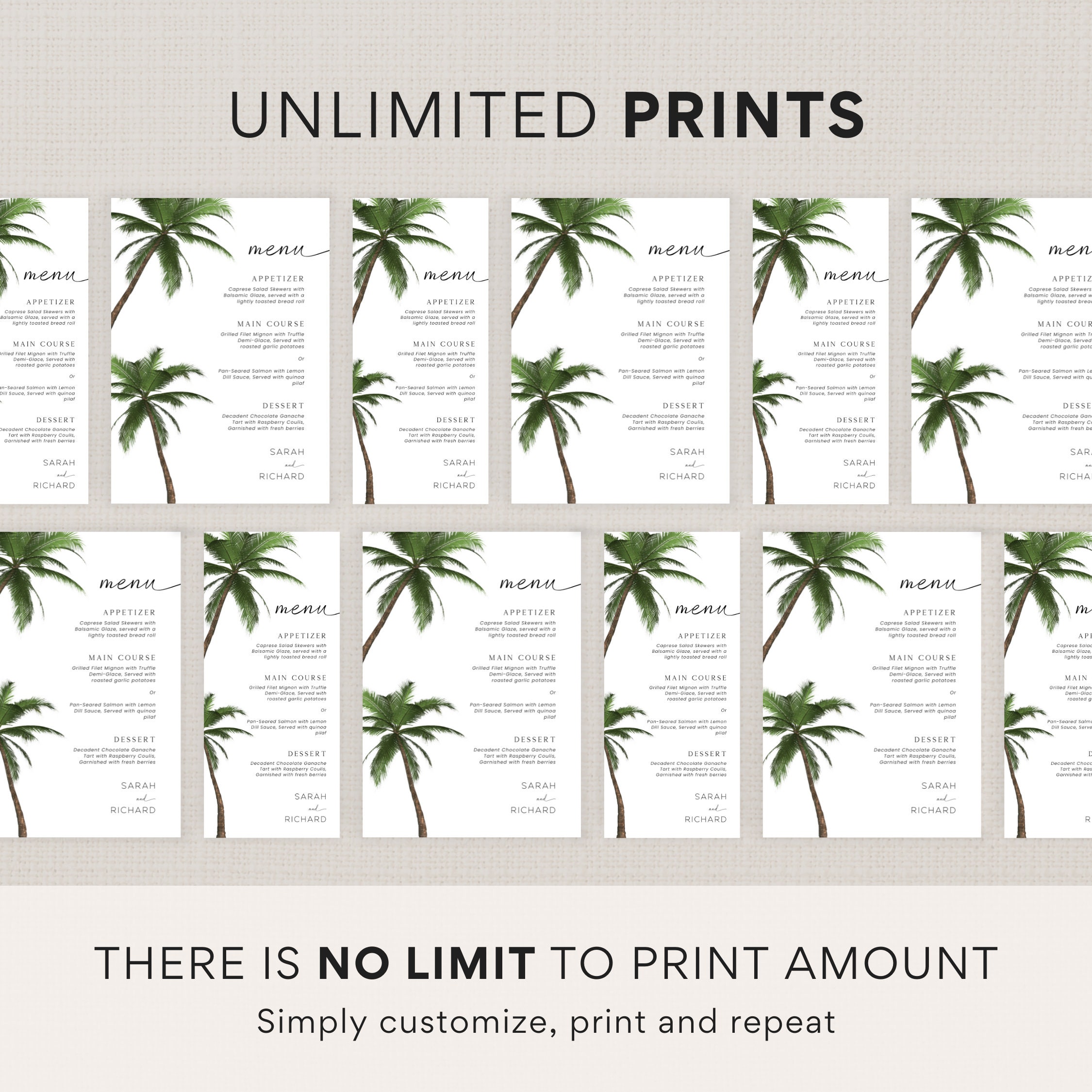 Tropical Wedding Menu Template, Palm Tree Dinner Cards, Destination ...