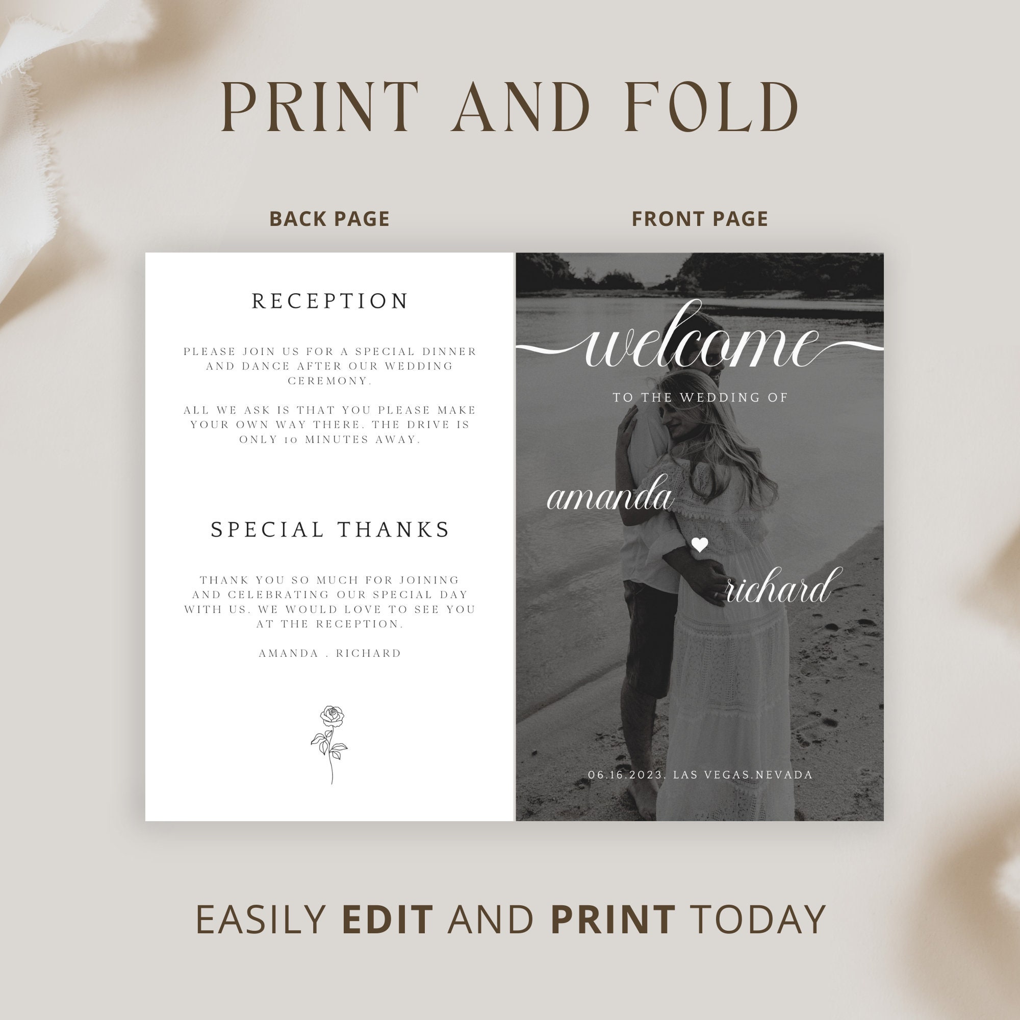 Modern Wedding Programs, Minimalist Program Template, Order of Service ...