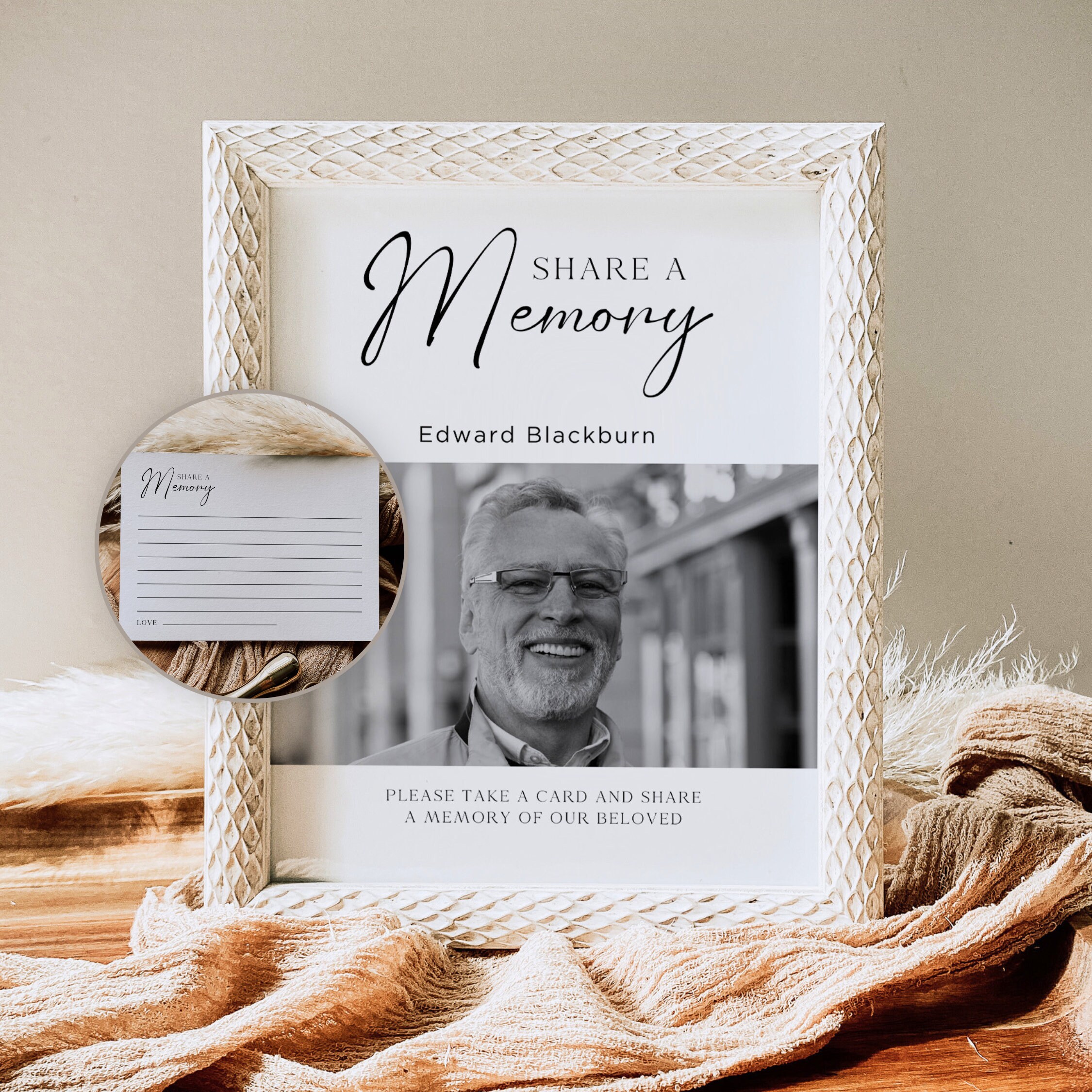 Minimal Share A Memory Sign and Card, Funeral Obituary Template for Man ...