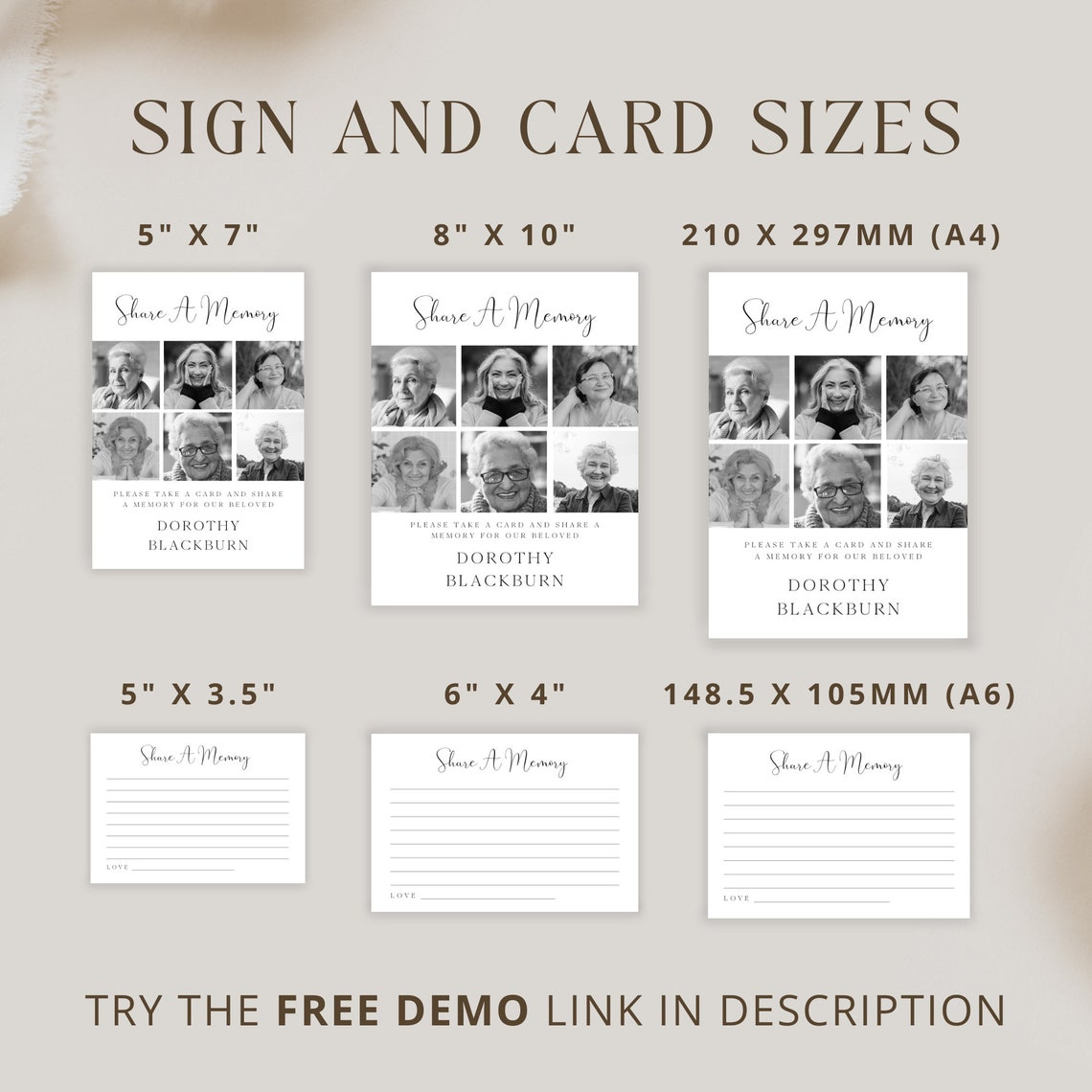 Minimal Share A Memory Sign, Printable Cards, in Loving Memory ...