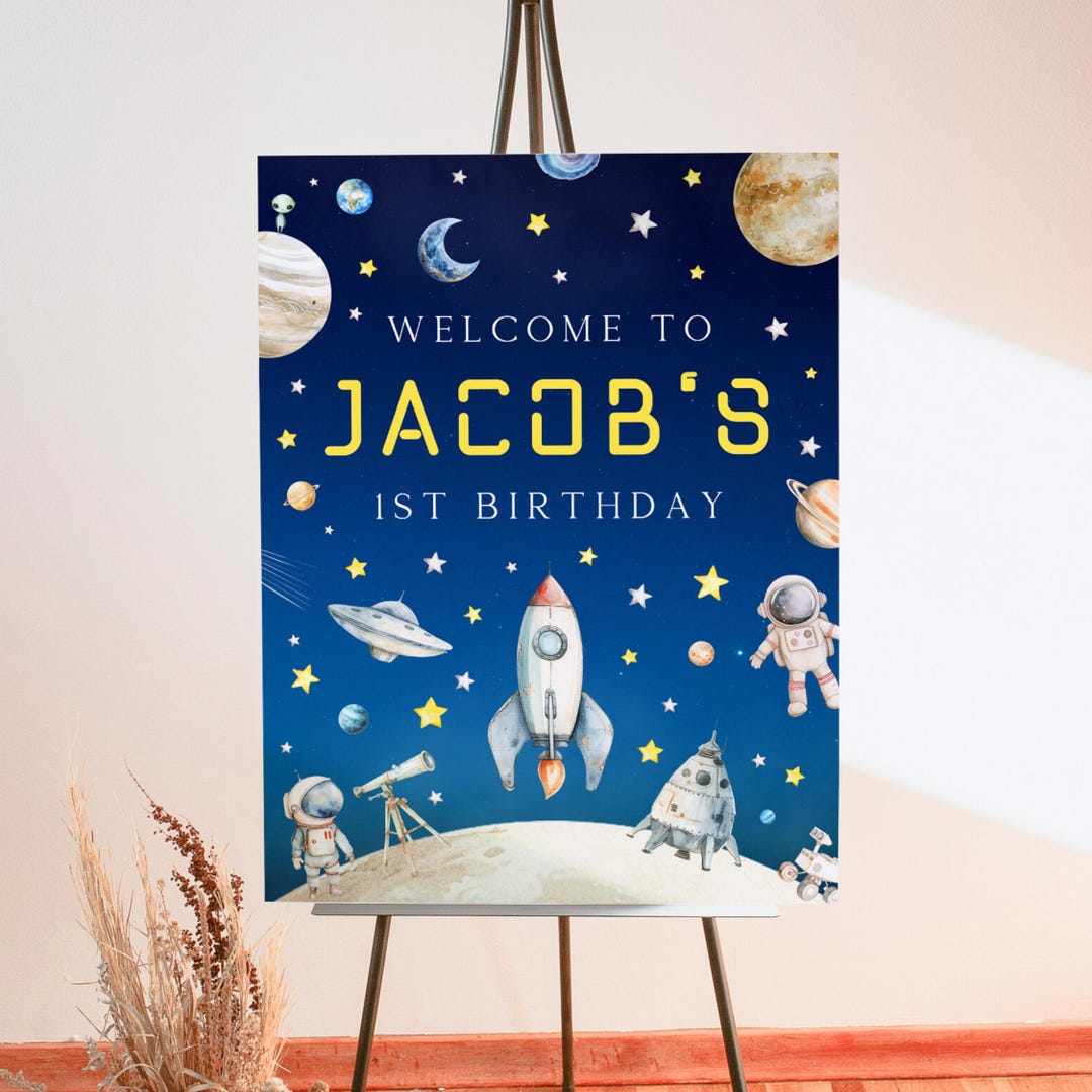 Space Welcome Sign Template for Kids Birthday Party, Galaxy Themed ...
