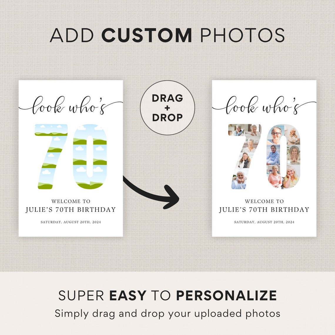 Minimalist 70th Birthday Collage Poster, Look Who's Turning Seventy ...