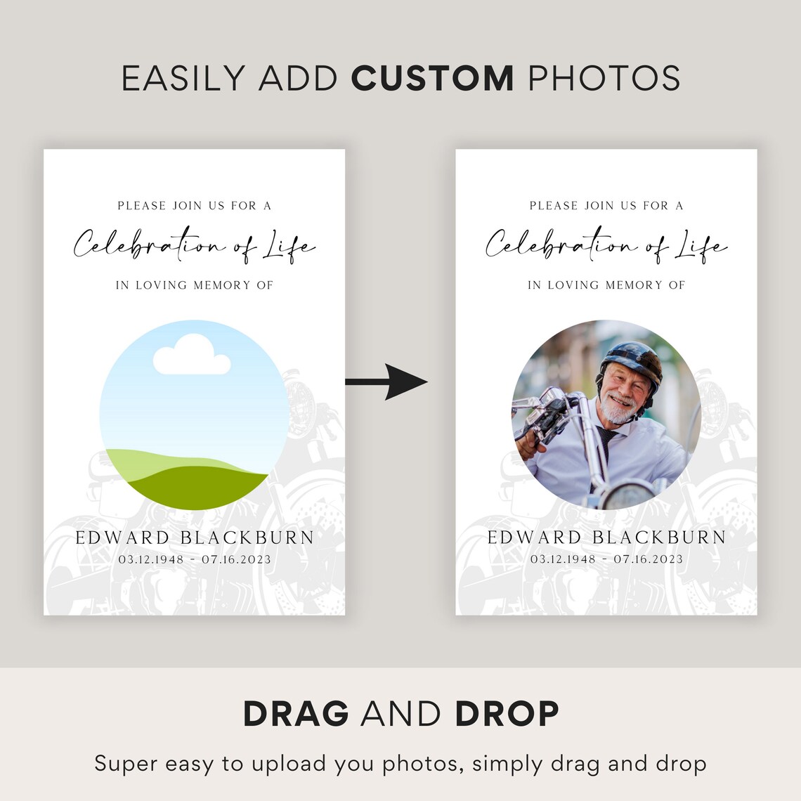 Motorcycle Funeral Program Template for Man, Folded Celebration of Life ...