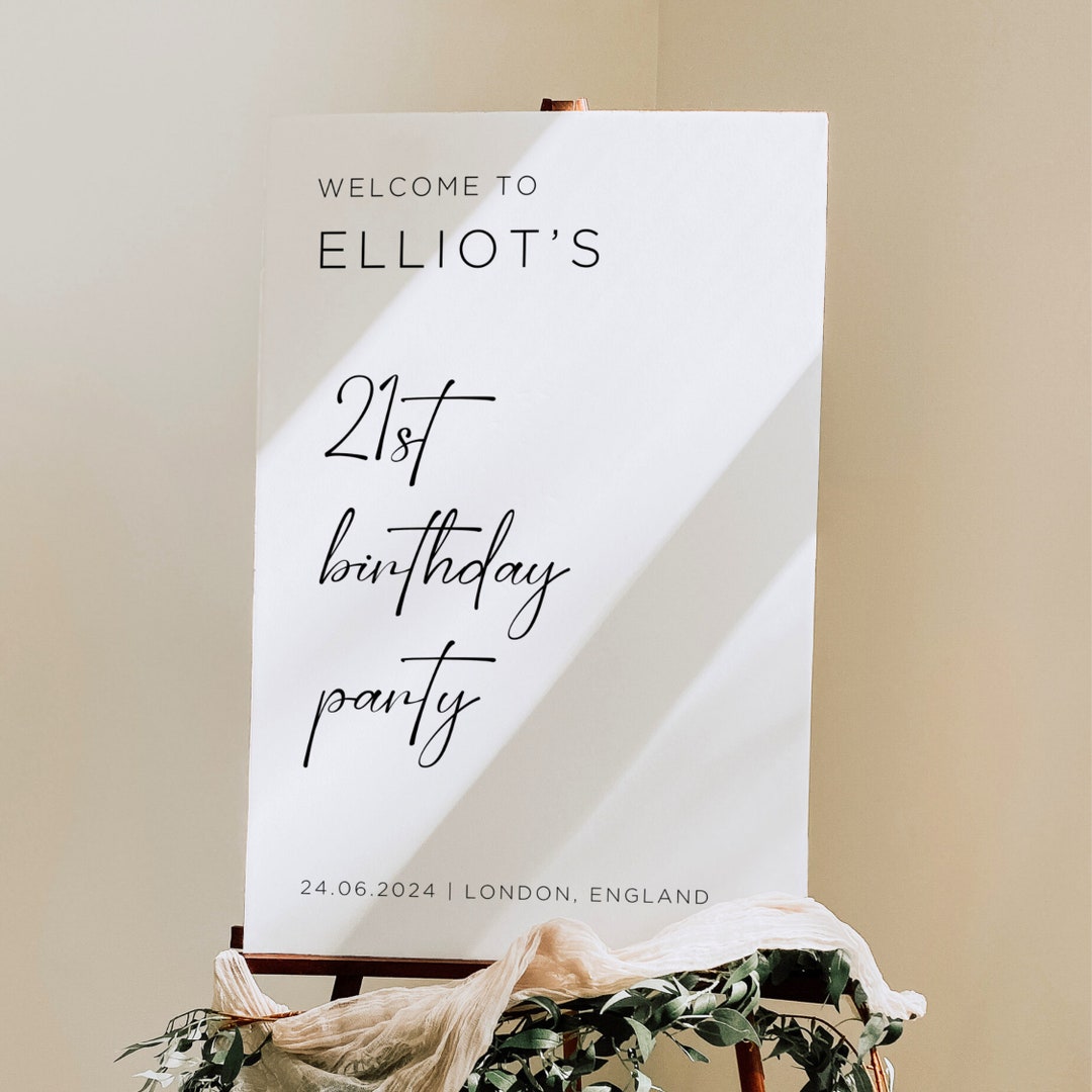Minimal Birthday Welcome Sign Template, 21st Party Decoration Ideas ...