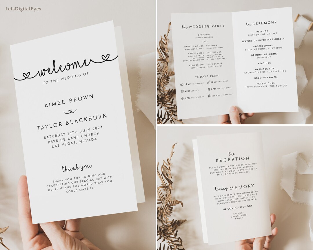 Modern Wedding Program Template Church Program Wedding - Etsy