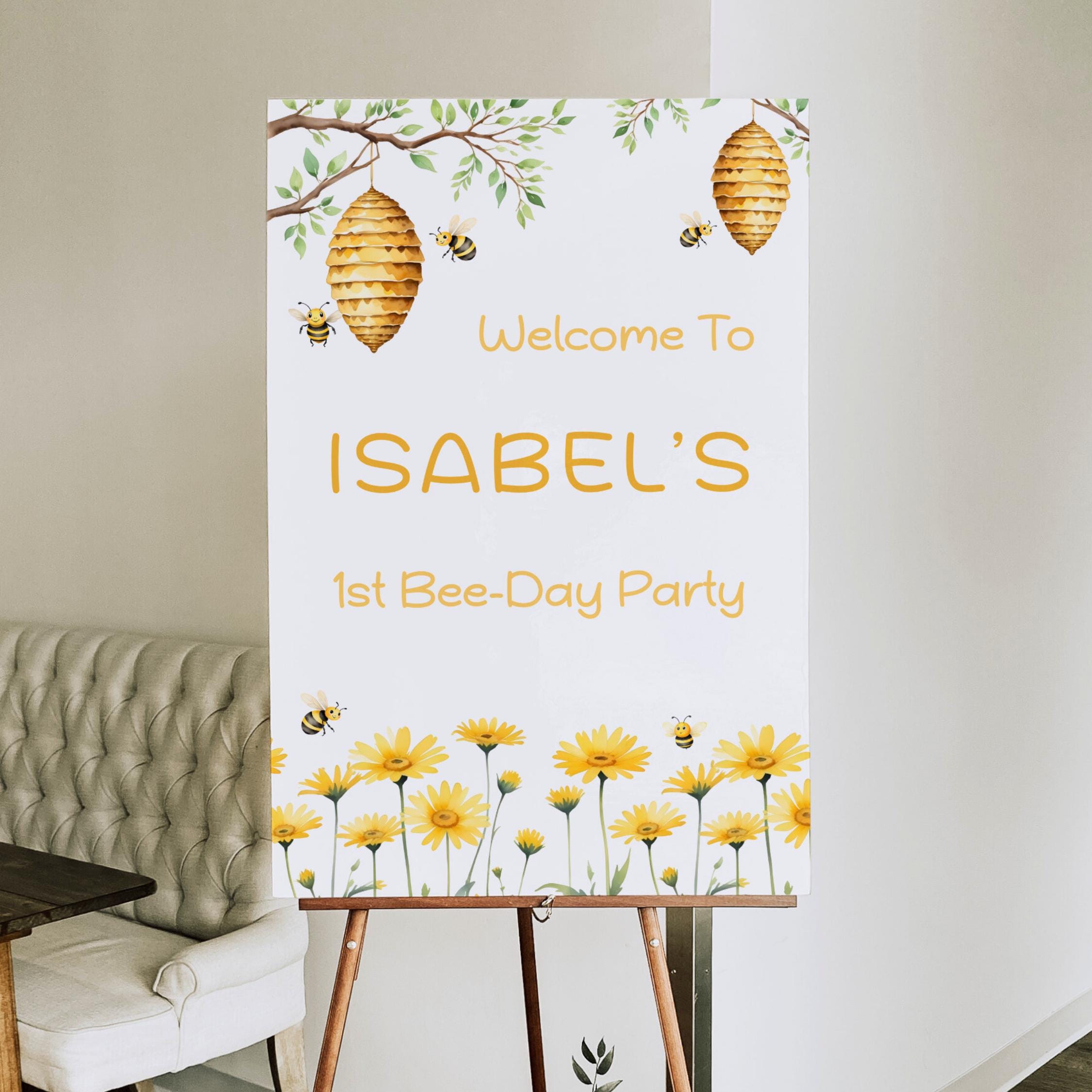 Bee Day Birthday Welcome Sign Template, First Birthday Poster, Editable ...