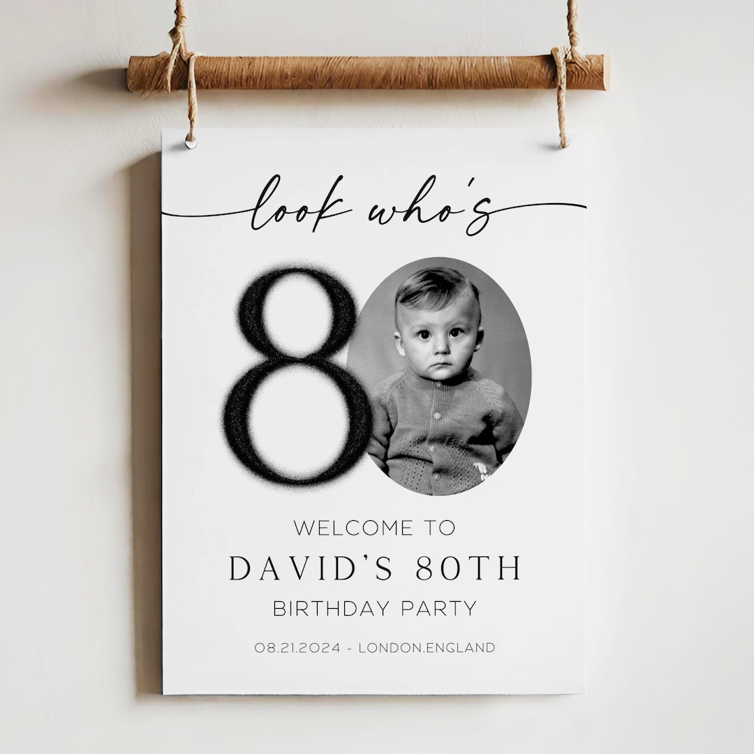 80th Birthday Welcome Sign for Man, Look Who's 80 Poster, Male Birthday ...