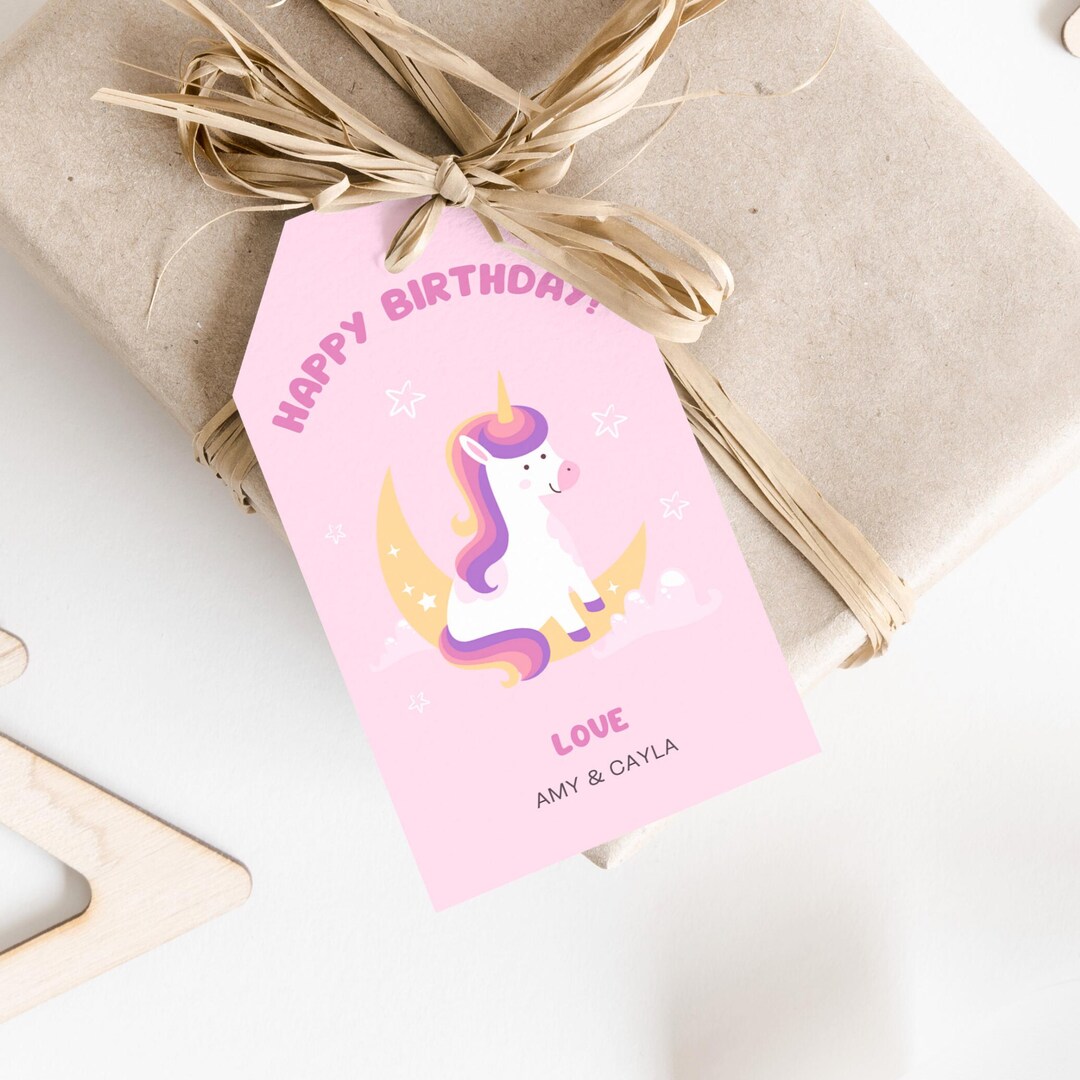 Editable Unicorn Birthday Favor Tags, Girls Happy Birthday Gift Tags ...
