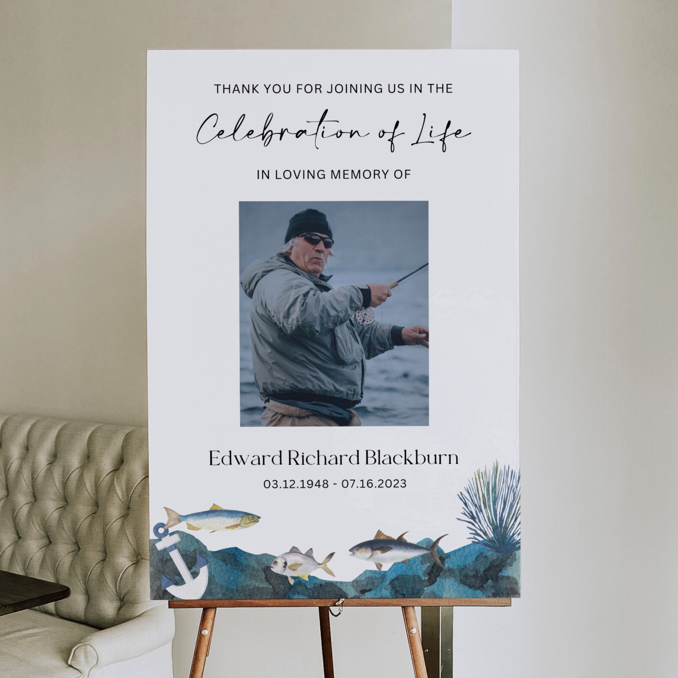 Fishing Funeral Memorial Photo Board Collage Set of 3, Outdoors ...