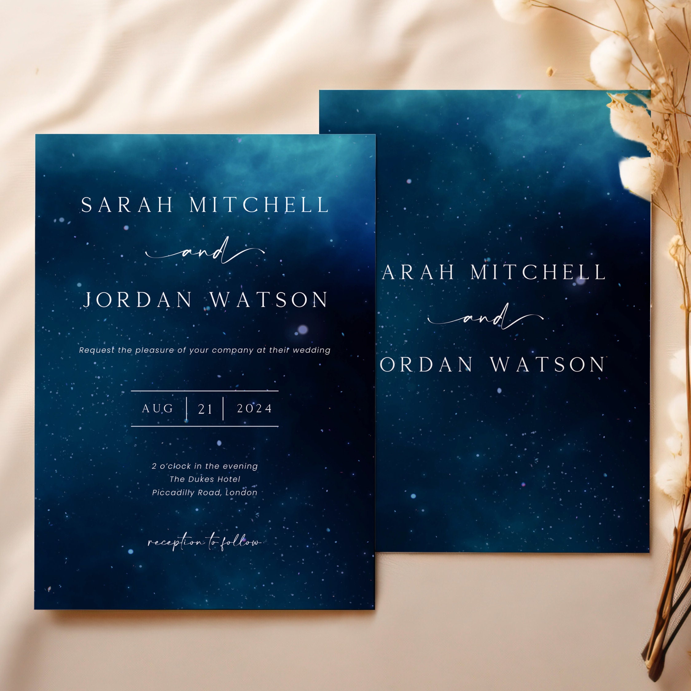 Celestial Wedding Invitation Template, Cosmic Themed Reception Cards, Bridal Moon Stationary ...