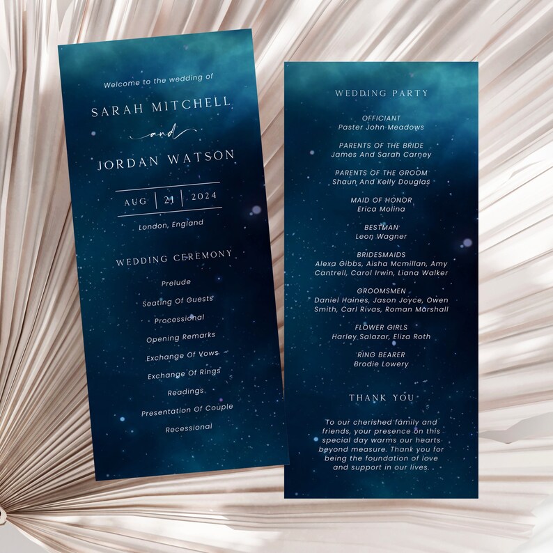 Celestial Wedding Program, Starry Night Itinerary, Cosmic Timeline ...